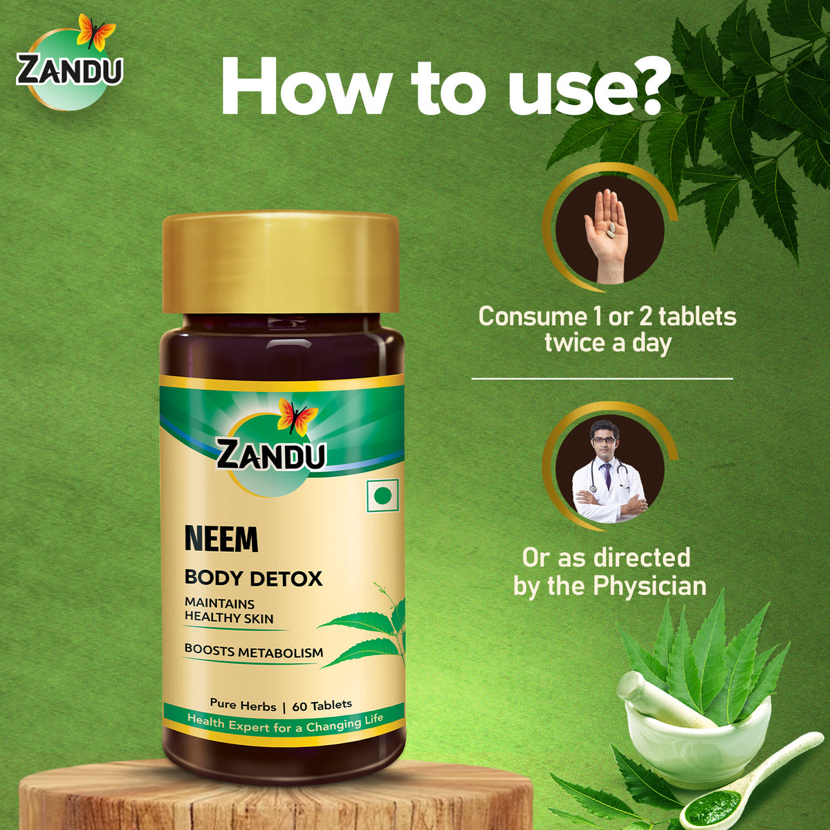 Zandu Neem Tablets for Detox & Healthy Skin (60 Tabs)