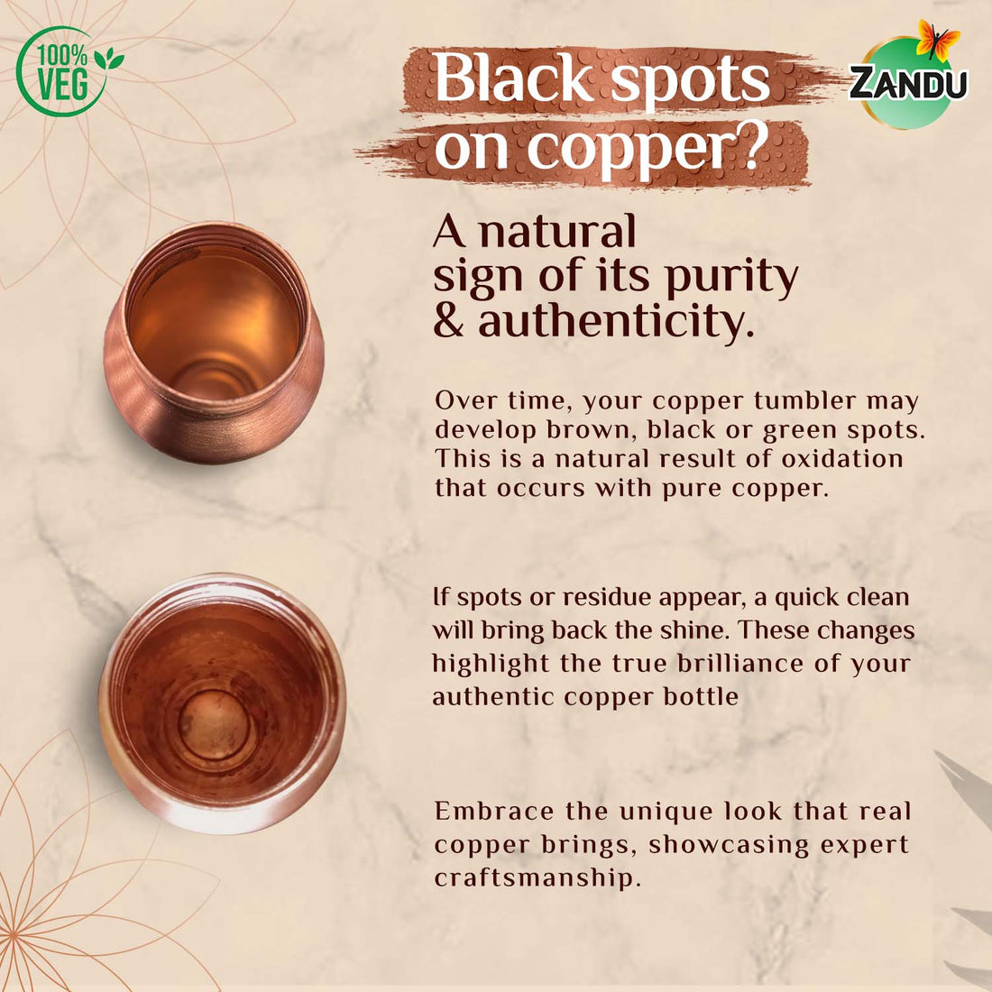 Buy Zandu Copper Water Bottle (950ml) Online at Best Price